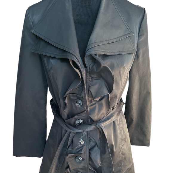 Kenar | Jackets & Coats | Kenar Womens Ruffle Button Black Belted ...
